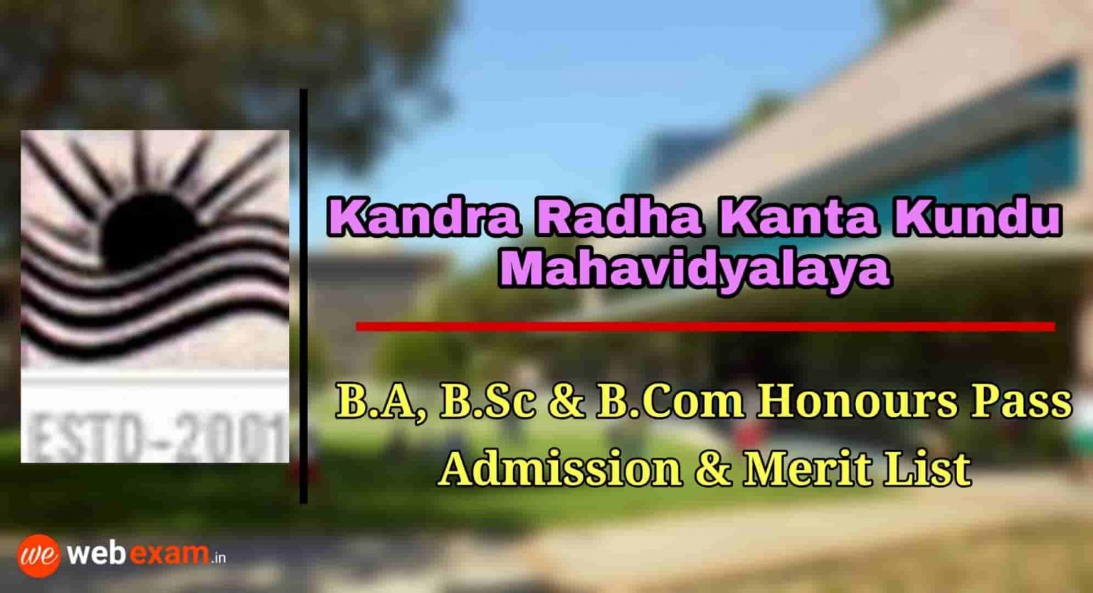 Kandra Radhakanta Kundu Mahavidyalaya Admission 2021 & Merit List Download