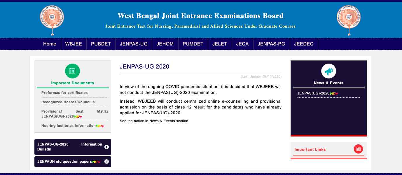 WBJEE JENPAS Counselling 2021 BSc Nursing Admission